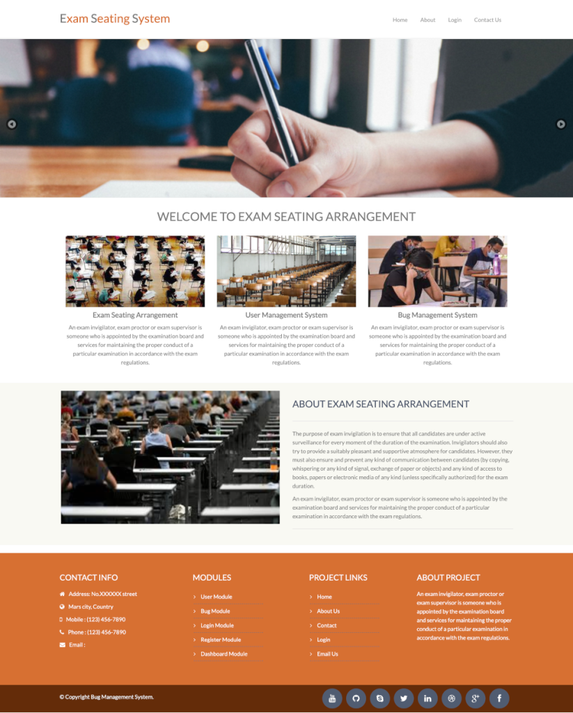 Python Django MySQL Project: Exam Seating Arrangement System Python Django MySQL Project: Exam Seating Arrangement System